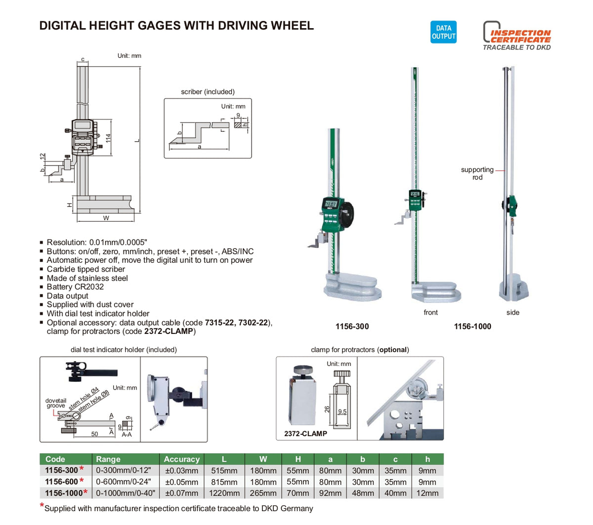 INSIZE Digital Height Gage with Driving wheel 1156