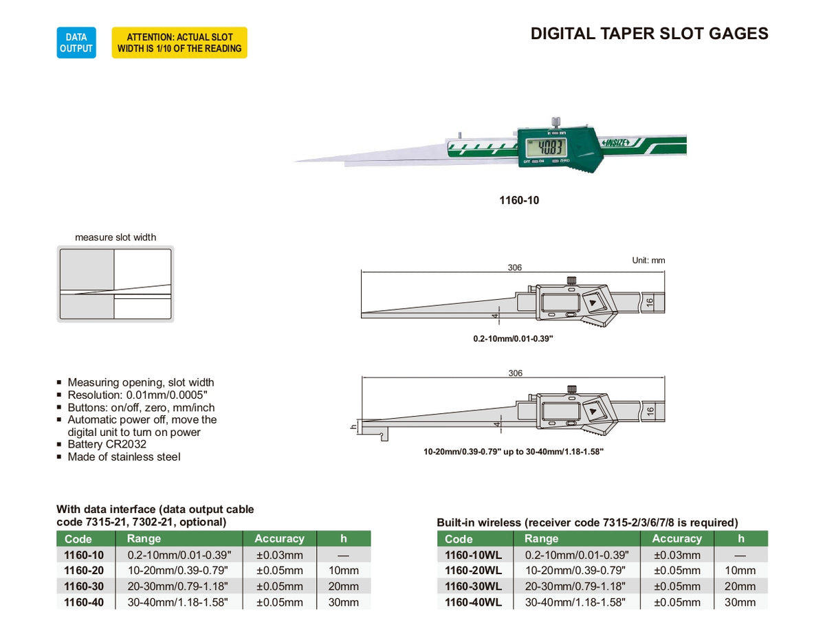 INSIZE Digital Taper Slot Gage 1160